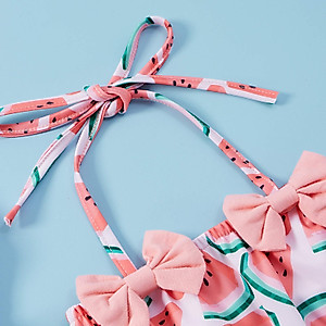 Toddler Girl Swimsuits Infant Baby Girl Bathing Suit Bikini Sets Swimwear 3 Piece Summer Beach Outfit Top Shorts Hat (Pink Watermelon, 0-6 Months)