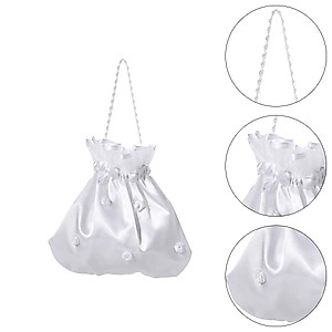 2Pcs Satin Bridal Wedding Money Bag White Bridal Bridesmaid Satin Flower Decorated Bag Handbag with Pearl for Dance Bridal Purse Wedding Supplies