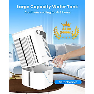 LATITOP Portable Air Conditioners Fan, Air Cooler Evaporative 180°Auto Rotation, 3 Wind Speed, 2-4H Timer, Mini Cooling Fan for Room Home Bedroom Office