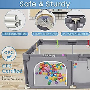 Baby Playpen 71" x 59", Yamctopy Playpens for Babies and Toddlers, Extra Large Baby Fence with Anti-Slip Base, Sturdy Safety Baby Playpen with Soft Breathable Mesh Grey