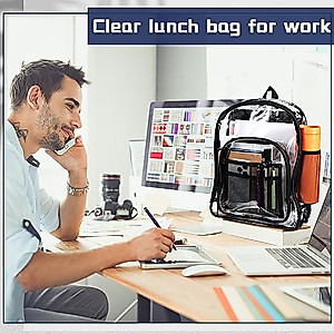 Paterr 2 Pcs Clear Backpack Set Clear Lunch Bag Plastic PVC See Through Heavy Duty Clear Tote Bag Stadium Approved with Zippers Adjustable Shoulder Straps for Work Travel Women Men Officers Festival