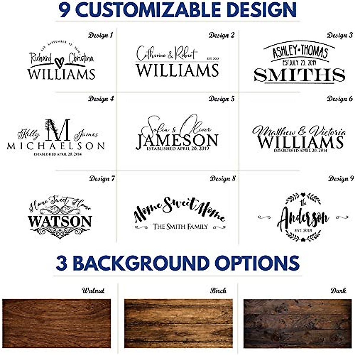 Key Hangers for Wall, Personalized Text Option w/Elegant 12 Design, 3 Wood Options, House Warming Present for New Home, Mr Mrs Wedding Gift for Couple, Custom Key Ring Holder for Wall - Key Rack