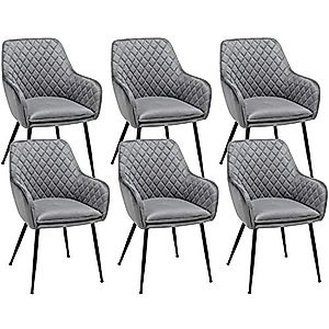 Yaheetech Dining Chairs Velvet Accent Armchairs Living Room Chairs with Steel Legs Upholstered Modern Tub Chairs with Backrest Armrest for Lounge Living Room Dining Room, Set of 6, Gray