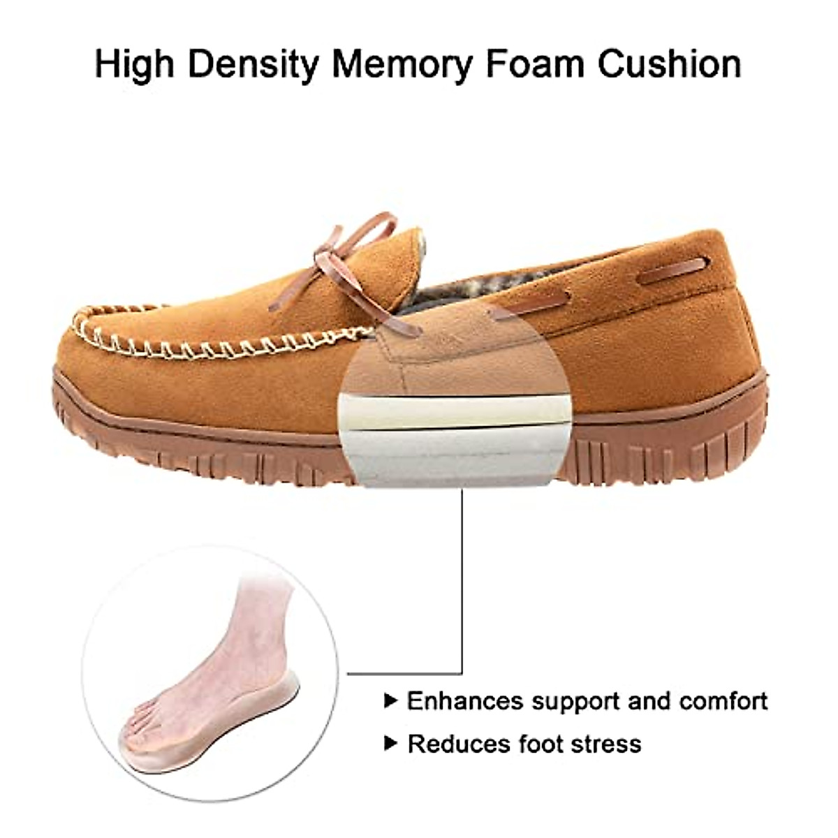 Lulex Mens Moccasin Slippers Memory Foam Indoor Outdoor House Shoes with Hard Sole Beige Size 10