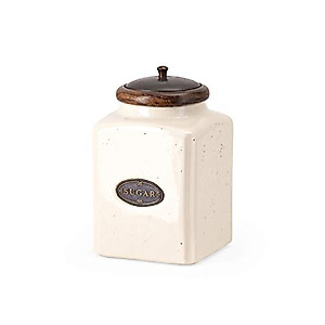 CC Home Furnishings Set of 3 Labeled Ivory Ceramic Kitchen Canisters with Lids Brown, 9-10-11"h x 5"w x 5"