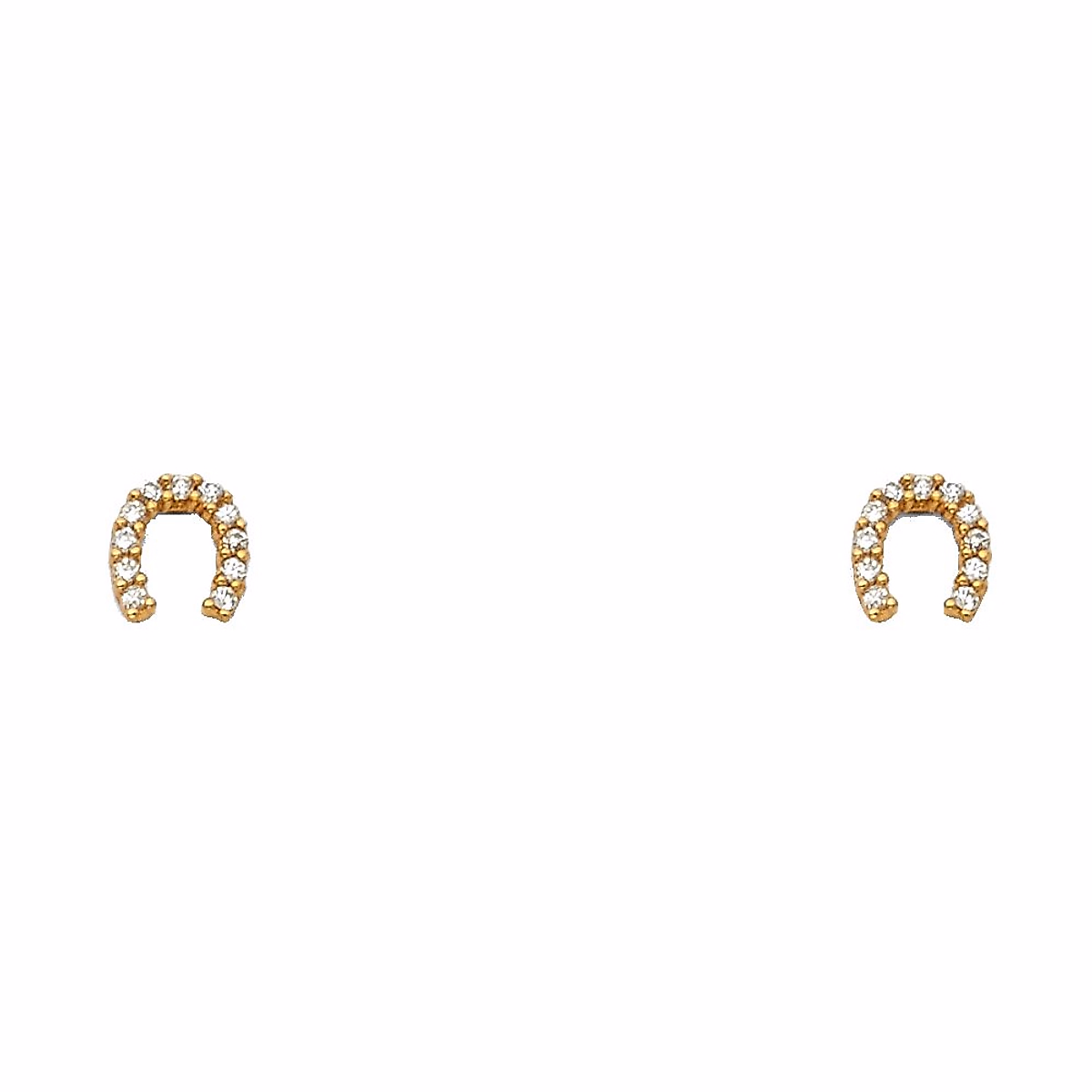 14k Yellow Gold Horse Shoe Stud Earrings with Screw Back