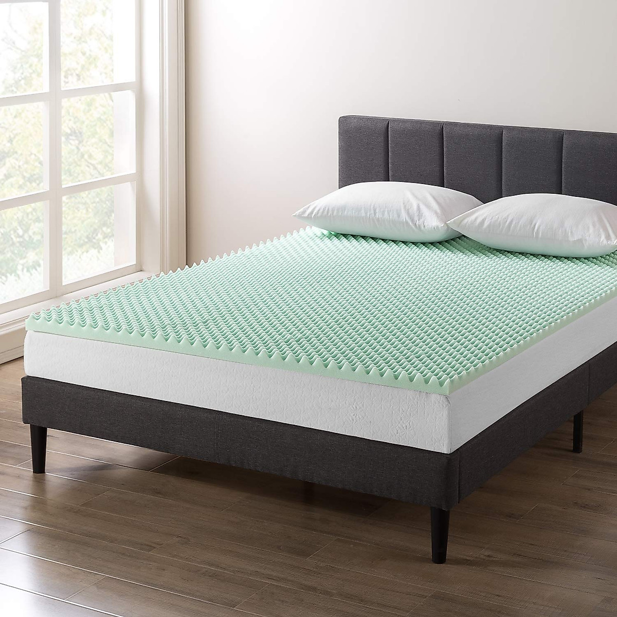 Best Price Mattress 2 Inch Egg Crate Memory Foam Mattress Topper with Calming Aloe Infusion, CertiPUR-US Certified, Twin Green