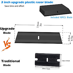 EHDIS Plastic Razor Blade Scraper Tool With 10PCS 3'' Plastic Razor Blades For Adhesive Remover, Label,Decal,Tint,Glue,Tape Removing from Window and Glass