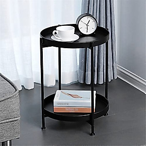 LIRUXUN 2-Layer Coffee Table Nordic Iron Round Coffee Side Table Non-Slip Foot pad Removable Tray Outdoor Small Table (Color : D)