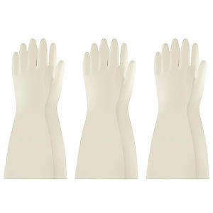 BOOMJOY Nitrile Cleaning Gloves, Long Cuff Dishwashing Gloves Heavy Duty, Reusable Medium Gloves for Kitchen, Bathroom, Gardening, Working, Pet Care - White, 3 Pairs, Size M