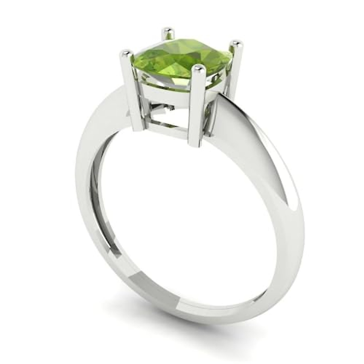 Clara Pucci 1.50 ct Cushion Cut Solitaire Genuine Natural Green Peridot Engagement Bridal Promise Anniversary Ring 14k White Gold