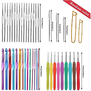 72 Pcs Crochet Hooks Set, Crochet Hooks Kit Plus Large Eye Blunt Needles Ergonomic Yarn Knitting Needles Marking Clips Tools Set with Crochet Needle Accessories