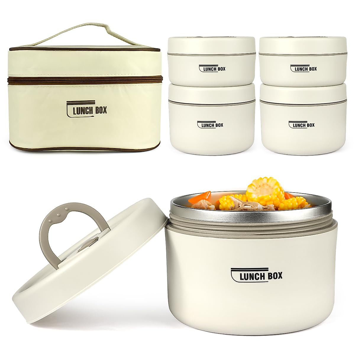 Keweis Bento Box Adult Lunch Box Set, Portable Insulated Lunch Containers with Thermal Bag, Stackable Stainless Steel Leakproof Food Containers for Adults Teens Kids, Set of 4, 68 Oz