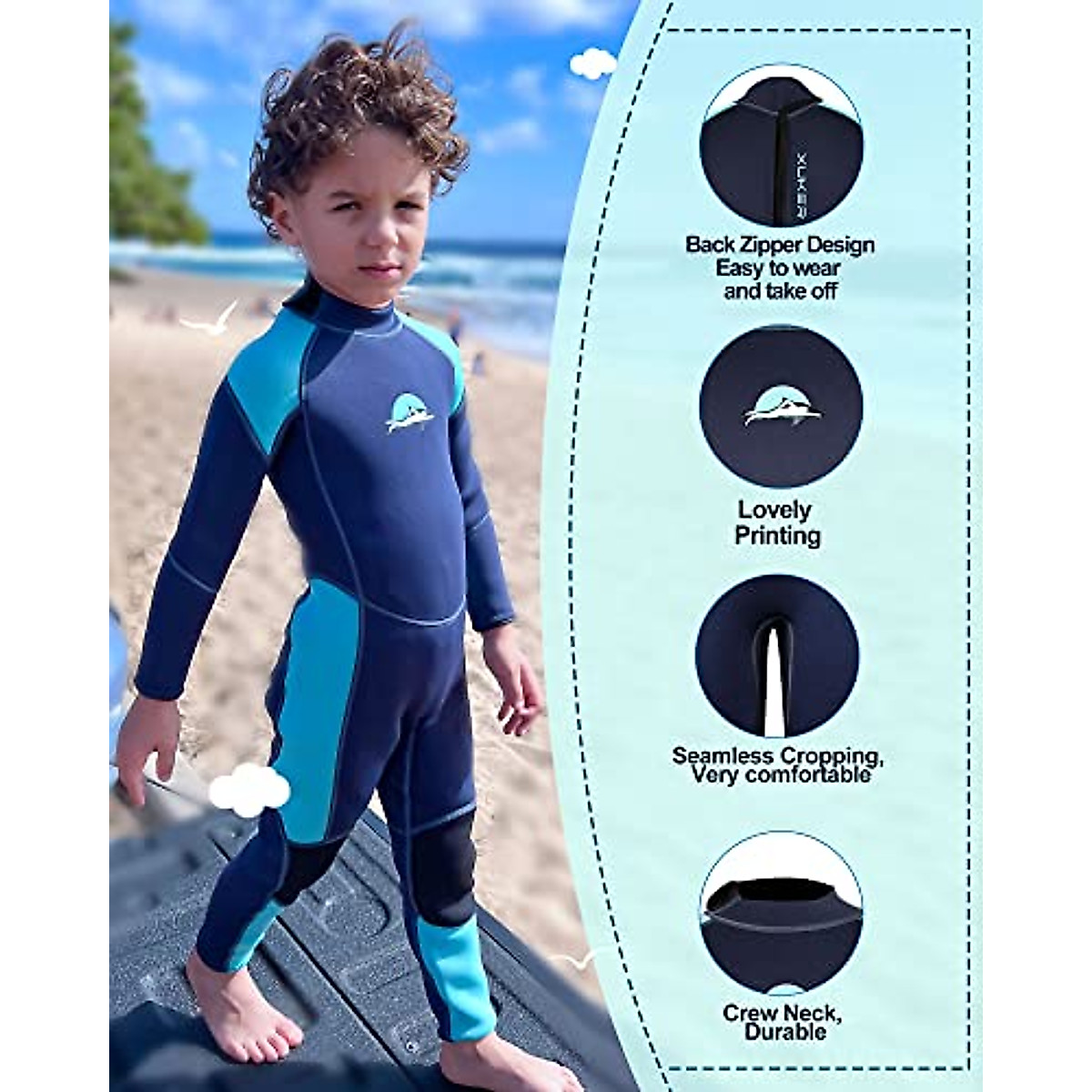 XUKER Kids Wetsuit for Boys Girls Toddlers, 3mm Wetsuit Back Zip Neoprene Thermal Full Body Wetsuits for Youth Teens Scuba Dive Swimming Boating Snorkeling