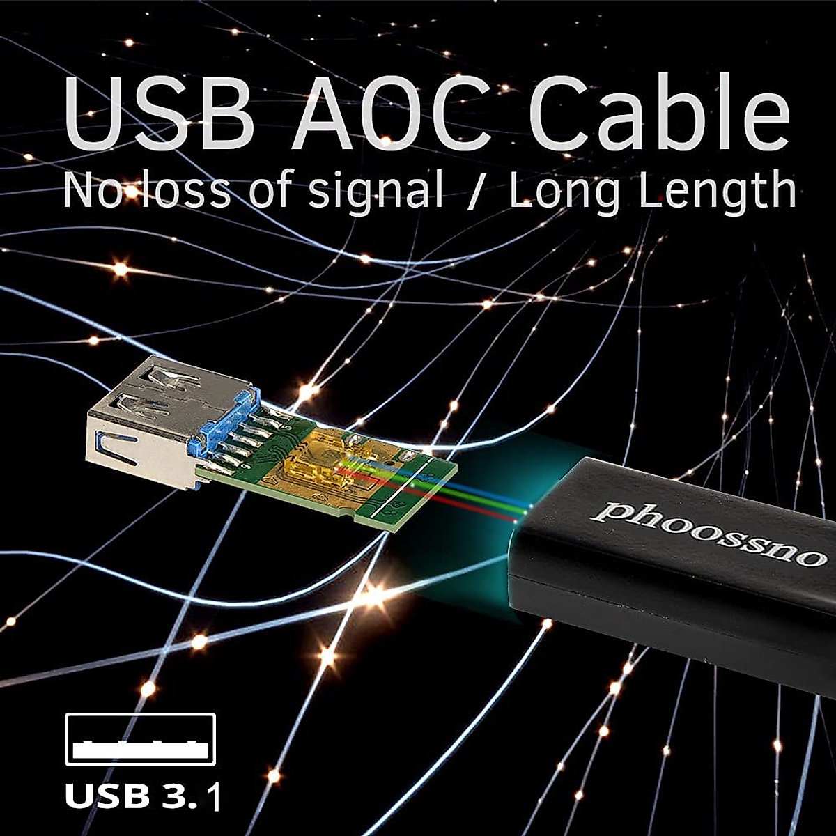 USB A to C Fiber Optical Extension Cable USB 3.1 Gen2 10Gbps 15M 50FT Compatible with Microsoft Azure Logitech Camera Aver &Vaddio & Barco ClickShare Touch Screen Kinect Oculus VR Intel RealSense