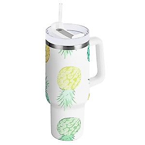 RPLIFE Fresh Pineapple Mix White 40 Oz Tumbler with Handle, Stainless Steel Cup, Insulated Coffee Mug with Lid