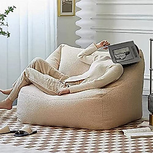 Bean Bag Chair Top Faux Cashmere Fleece Bean Bag Cover No Filler Adult Beanbag Chair Pouf Ottoman Sac Nest Floor Seat Sofa Couch Living Room Furniture (Color : Beige, Size : Empty Cover)