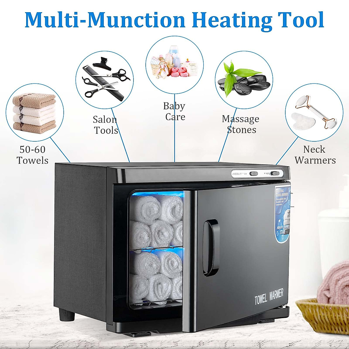 Hot Towel Warmer Cabinet with LED Light - JXSDLIY 23L Large Capacity Towel Cabinet for Bathroom 2-in-1 Professional Hot Towel Warmers for Facials SPA Massage Salon Heats Up Quick Towel Heater (black)