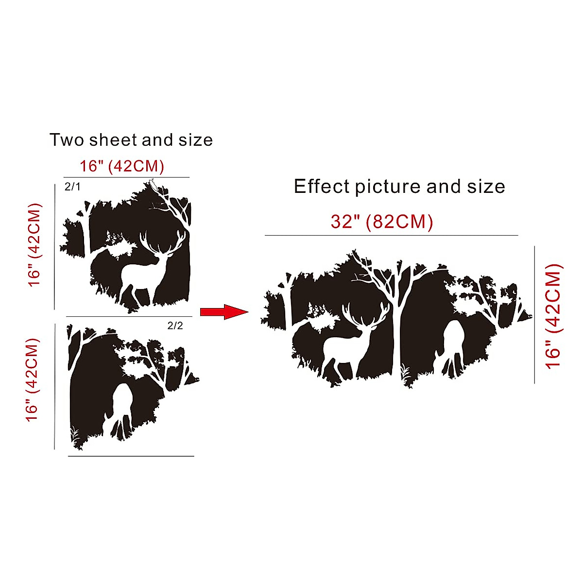 Forest Animals Wild Deers Wall Deal Art Vinyl Wall Sticker for Boys Kids Room Hunting Jungle Wall Decal for Bedroom Living Room Art House Decor Mural TM-46 (Black)