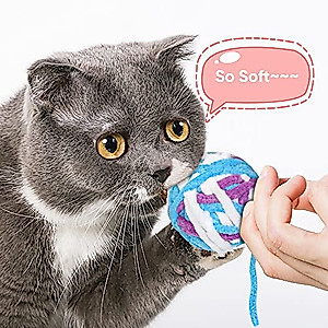 WONOWPA Cat Toy Balls with Bell, Colorful Soft Cat Fuzzy Balls, Interactive Cat Toys for Indoor Cats and Kittens (2 Pcs Bell Balls & 2 Pcs Fuzzy Balls)