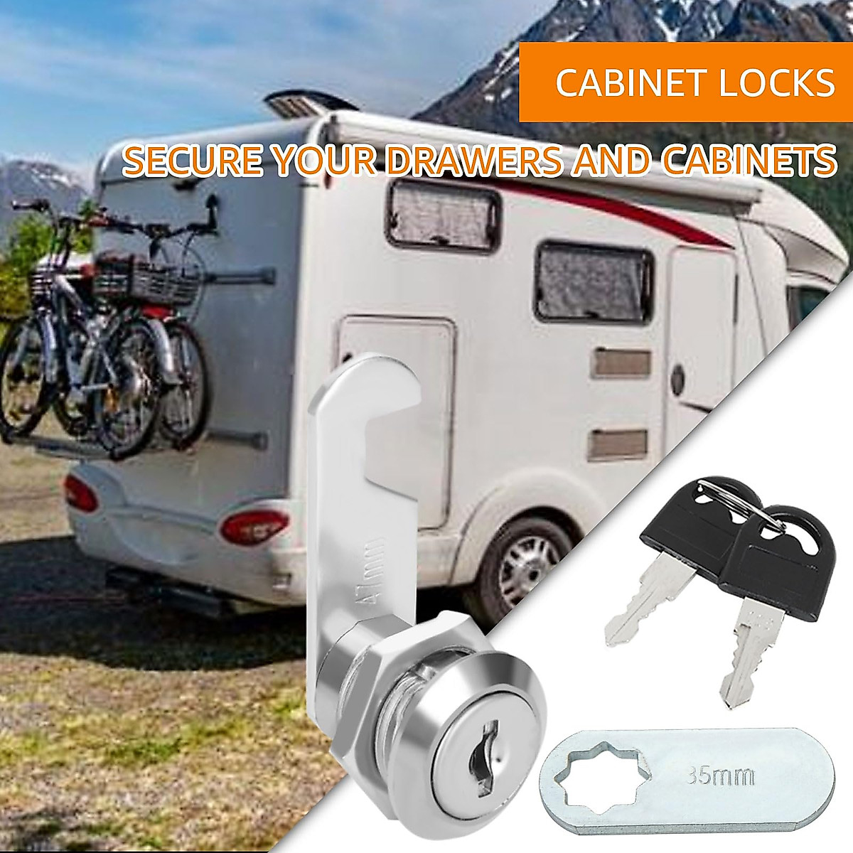 10 Pack 5/8 Cam Lock Keyed Alike Cabinet Locks with Keys Secure Drawer Mailbox File RV Storage Locks Tool Box Locks Replacement Cam Locks for Furniture, Chrome-Finish Zinc Alloy