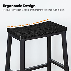 HOOBRO Bar Stools, Set of 2 Bar Chairs, 23.6 Inch Saddle Stools, Kitchen Counter Stools with Footrests, Industrial Stools for Dining Room, Kitchen, Counter, Bar, Black BB02MD01