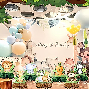 Jamonxi Jungle Theme Baby Shower Decorations Gender Neutra For Boy Girl, Green Honeycomb Centerpiece Table Decorations Safari Kids Birthday Party Supplies For Classroom Bedroom