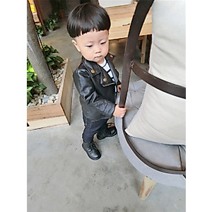 UNIQUEONE Baby Boys Girls Kids Outfits Spring Autumn PU Faux Leather Lapel Jacket Oblique Zipper Outerwear Coat size 6-12 Months/Tag5 (Black)