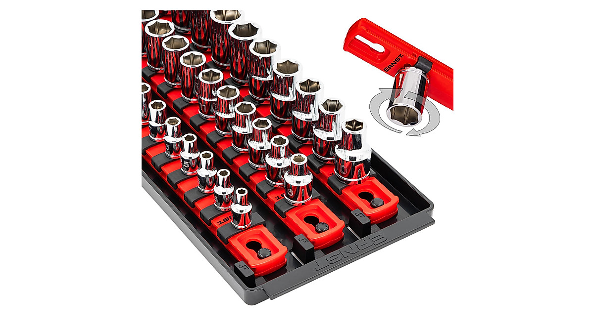 Ernst Socket Boss: A Premium 3-Rail Multi-Drive Socket Organizer in Red ...