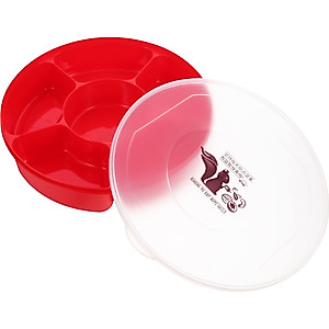 DOITOOL Candy and Nut Serving Container Divided Food Tray Snacks Plate Plastic Snack Serving Tray with Lid 6 Compartment Round Appetizer Food Organizer Red