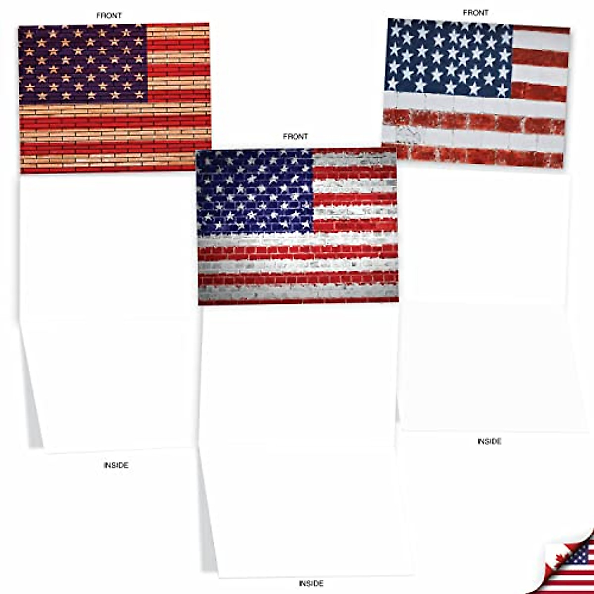 The Best Card Company - 10 American Flag Boxed Cards Blank (4 x 5.12 Inch) - Assorted Patriotic Cards for All Occasions, Veterans, USA - Flag Day M2013