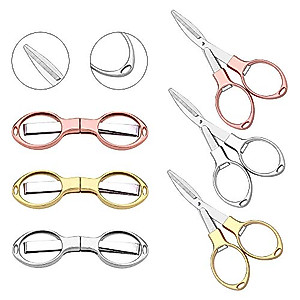6PCS Folding Scissors, Portable Stainless Steel Travel Scissors, Glasses-Shaped Mini Shear with 3 Colors for Home Office Friends Families ( Rose Gold, Gold, Silver)