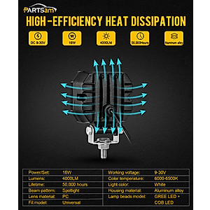 Partsam 3 Inch White Pods Light With DRL 2 Modes 16W Waterproof Cubes Offroad Work Cree LED Pods Spot Flood Ditch Fog Lights for Pickup Truck SUV ATV UTV Boat Forklift 4x4 Motorcycle, Pack of 2