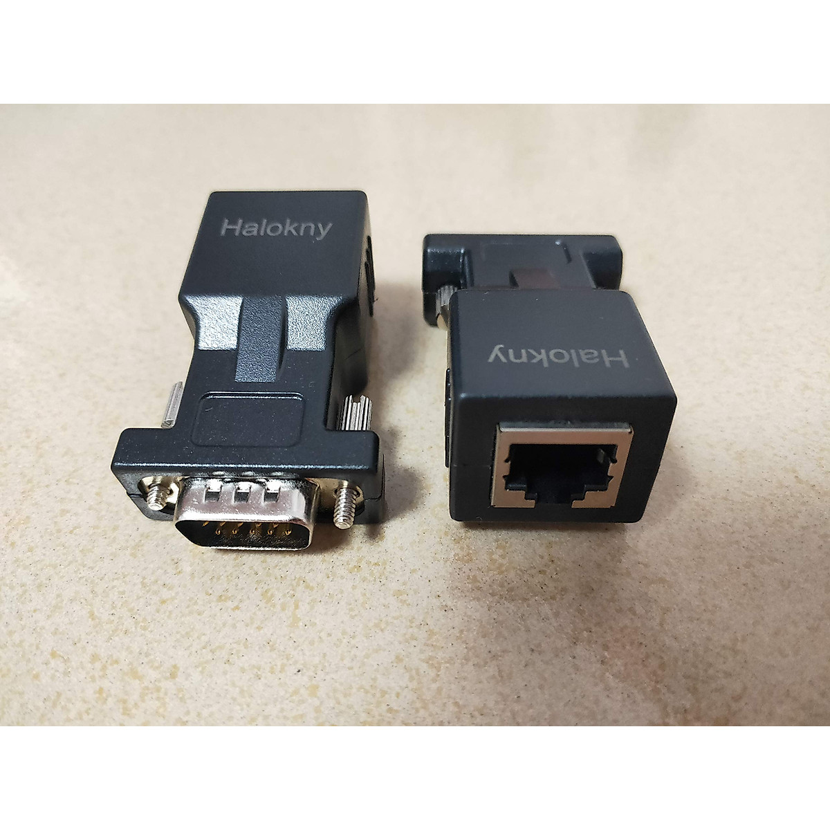Halokny VGA Extender Over Ethernet Adapter, VGA 15 Pin Male to CAT5 CAT6 RJ45 Female Network Cable Extender Connector Adapter(2-Pack)