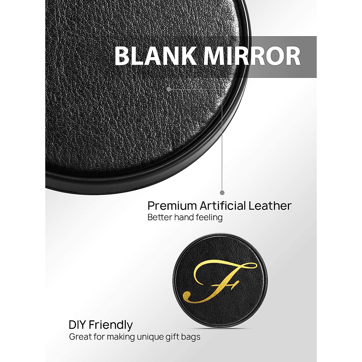 Getinbulk Compact Mirror Bulk, Set of 12 Double-Sided 1X/3X Magnifying PU Leather Round (Black, 2.7inch Diameter)
