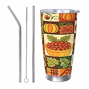 AYCZN Thanksgiving Harvest 20 OZ Tumbler Stainless Steel Travel Coffee Mug, Grape Pumpkin Insulated Water Bottle with Lid and Straws Leakproof Thermal Cup