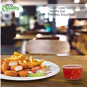 EcoQuality [50 PACK 2 Oz Leak Proof Plastic Condiment Souffle Containers with Attached Lids - Portion Cup with Hinged Lid Perfect For Sauces, Samples, Slime, Jello Shot, Food Storage & More!