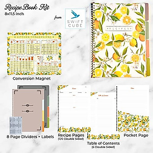 Blank Recipe Book to Write in Your Own Recipes with Kitchen Conversion Chart Magnet, Store 240 Recipes in This 30 Ring Binder with 8 Dividers