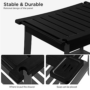 Oyydecor Premium Bamboo Shower Bench, Waterproof Shower Stool with Storage, Handles, and Towel Shelf, Wood Shower Chair for Inside Shower & Outdoor Use