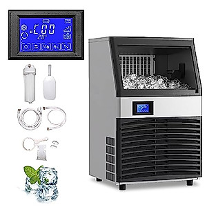 XPW Commercial 110V Ice Maker Machine - 450W 80-90LBS/24H with 40LBS Bin, Full Heavy Duty Stainless Steel Construction, Freestanding Automatic Clear Cube Ice Machine for Restaurant Home Bar