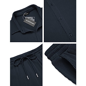 COOFANDY Men's 2 Piece Outfit Casual Short Sleeve Button Down Shirt Beach Summer Loose Pant Sets