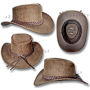 Oztrala Oiled Leather Hat Australian Outback Western Jacaru Cowboy WO HL11 US Brown
