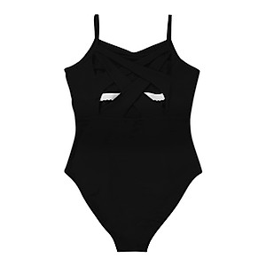 YONGHS Women's Criss Cross Back Camisole Ballet Dance Leotard Strappy Bodysuit Sleeveless Dancewear Black Medium