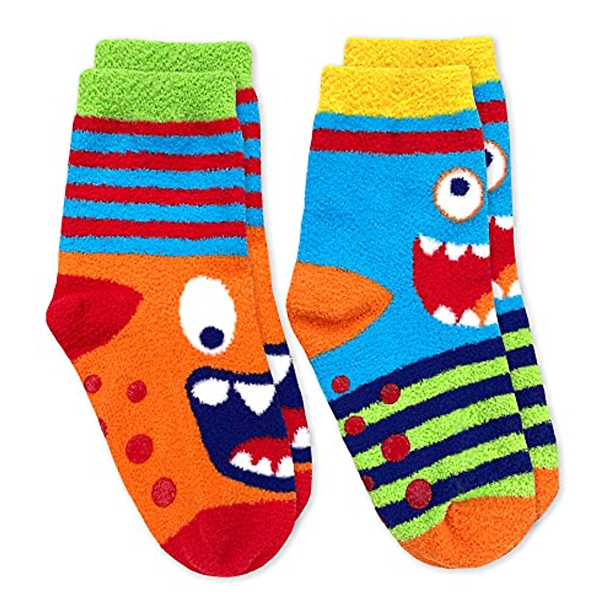 Jefferies Socks Boys Boy's Monster Fuzzy Non-Skid Slipper 2 Pack, Multi, X-Small, Multi, X-Small US