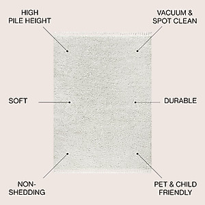JONATHAN Y MCR100A-8 Mercer Shag Plush Tassel Indoor Area-Rug Bohemian Modern Contemporary Solid Easy-Cleaning Bedroom Kitchen Living Room, 8 X 10, White with Tassel
