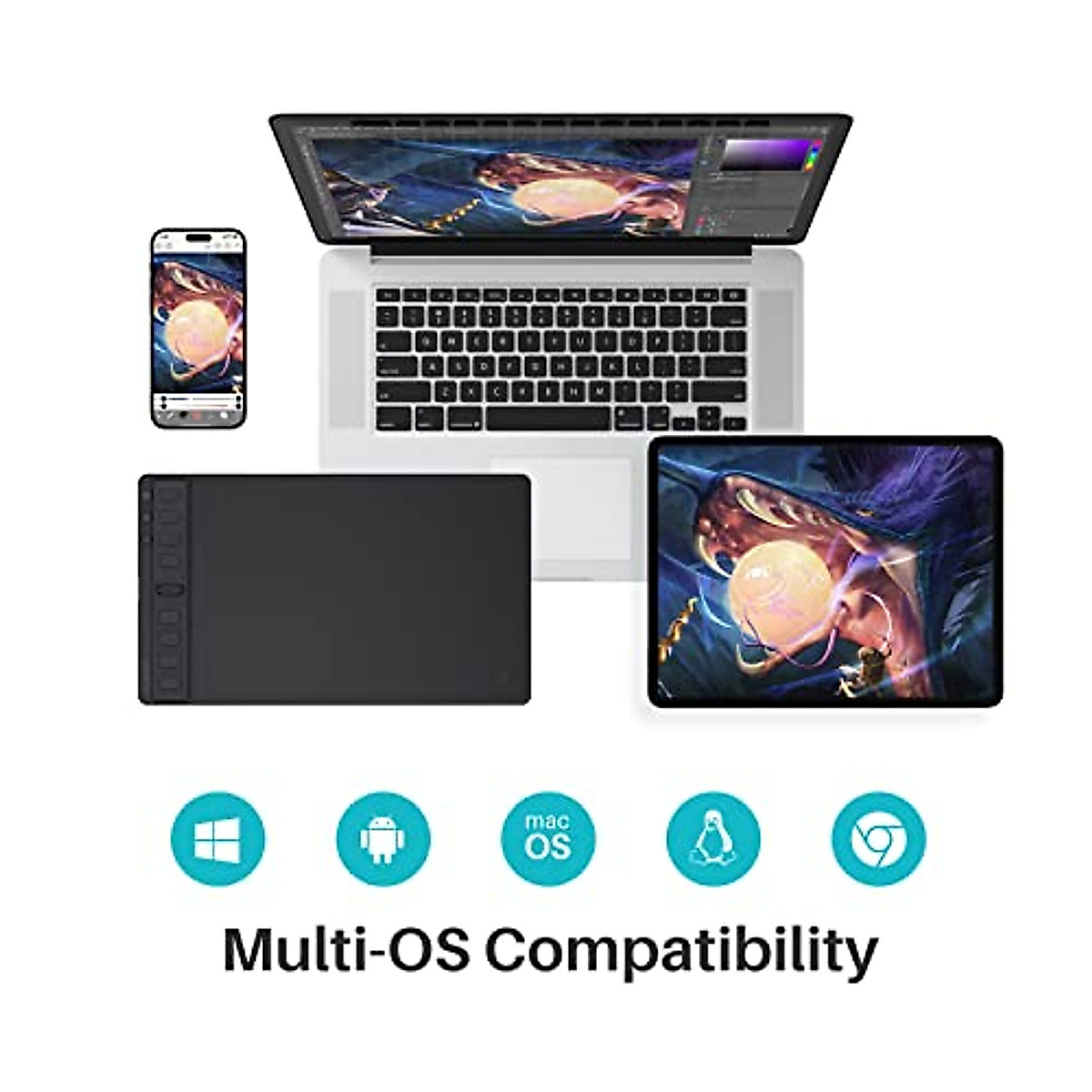 2023 HUION Inspiroy 2 Medium Drawing Tablet with Scroll Wheel 8 Customized Keys Battery-Free Stylus for Digital Art, Design, Sketch, 9x5inch Graphics Tablet Works with Mac, PC & Mobile, Black