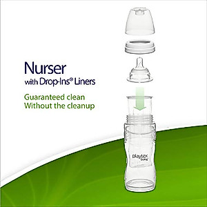 Playtex Baby Nurser Bottle with Pre-Sterilized Disposable Drop-Ins Liners, Closer to Breastfeeding, 8 Ounce Bottles, 3 Count