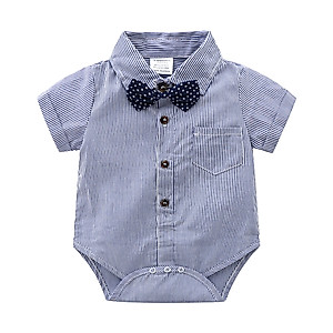 Baby Boys Gentleman Outfits Suits, Infant Short Sleeve Shirt+Bib Pants+Bow Tie Overalls Clothes Set,6-9M