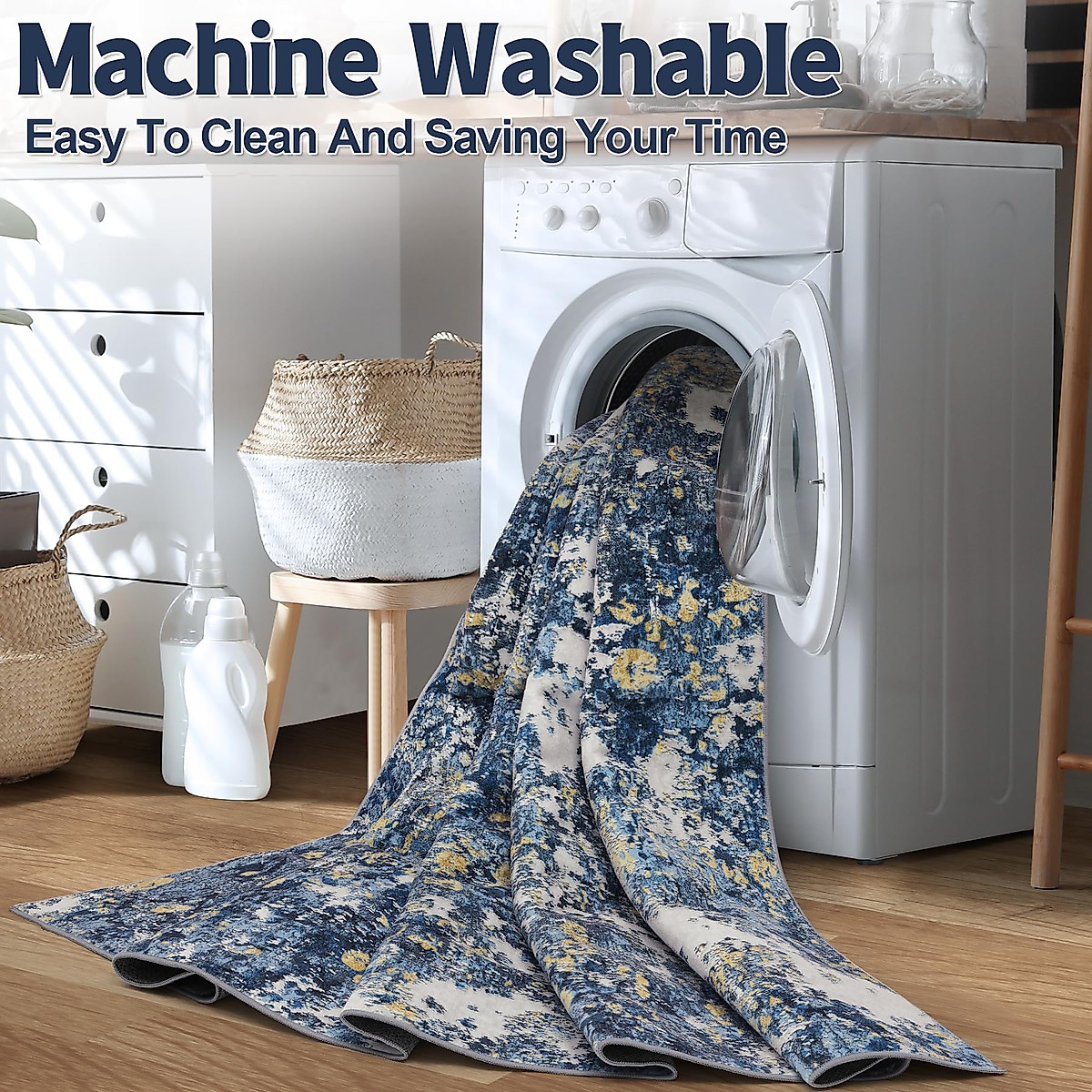 8x10 Area Rug for Living Room Bedroom: Large Washable Rug with Anti-Slip Backing Non-Shedding Stain-Resistant Soft Abstract Carpet for Dining Room Nursery Home Office (Blue/Multi)