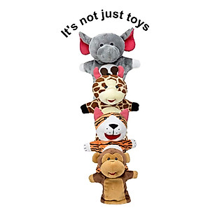 Zoo Animals Hand Puppets Set of 4 -Elephant, Tiger, Giraffe, Monkey Plush Animal Toys for Kids Babies and Toddlers Social Skills…
